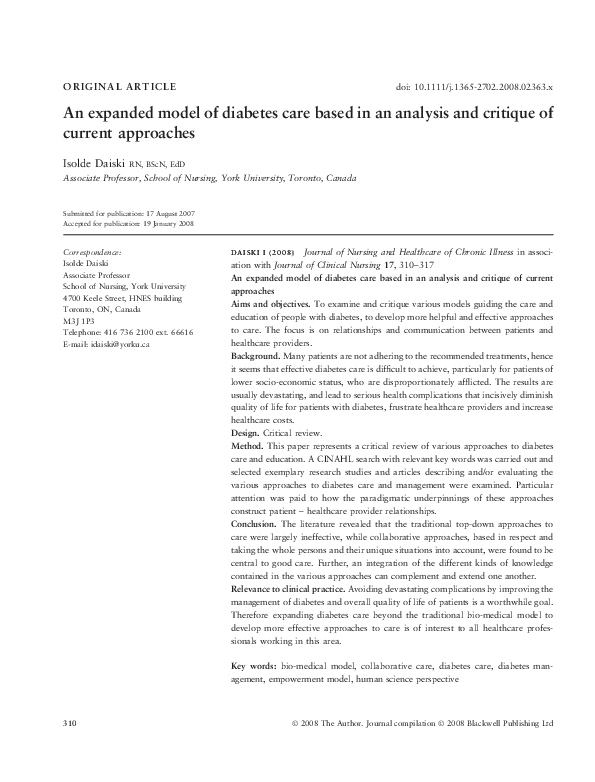 (PDF) An expanded model of diabetes care based in an analysis and ...
