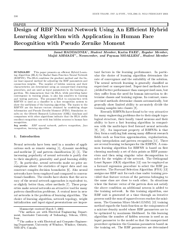 Pdf Design Of Rbf Neural Network Using An Efficient Hybrid Learning Algorithm With Application