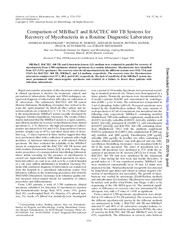 (PDF) Comparison of the MB/BacT and BACTEC 460 TB systems for recovery ...