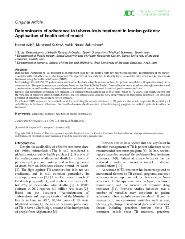 (PDF) Determinants of adherence to tuberculosis treatment in Iranian ...