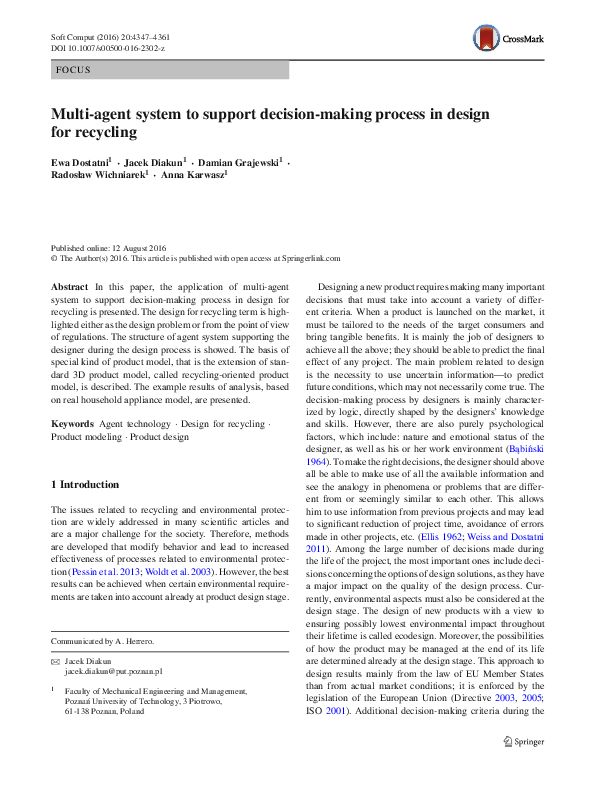 (PDF) Multi-agent system to support decision-making process in design ...
