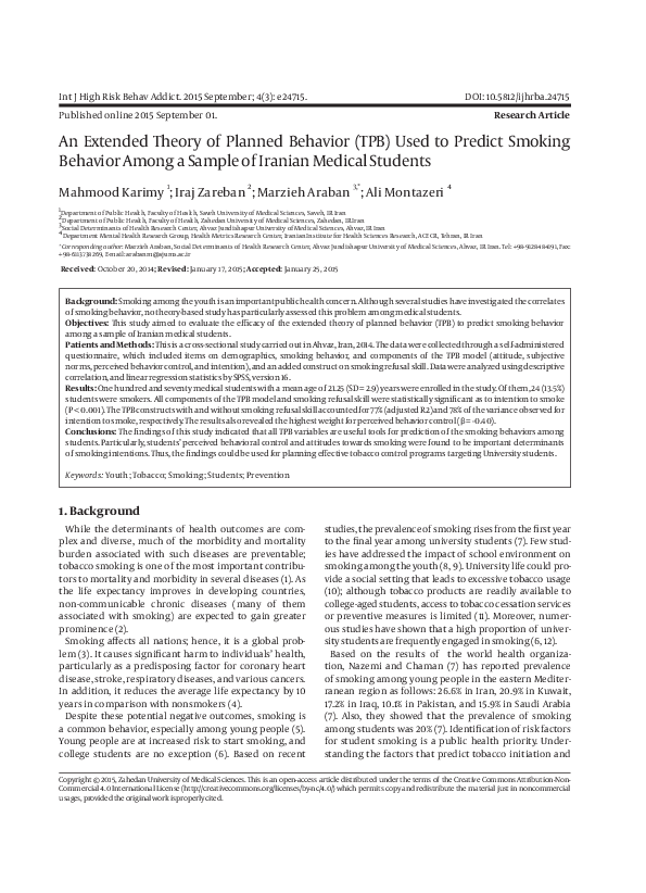 (PDF) An Extended Theory of Planned Behavior (TPB) Used to Predict ...