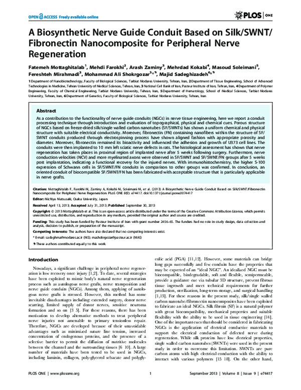 (PDF) A Biosynthetic Nerve Guide Conduit Based on Silk/SWNT/Fibronectin ...