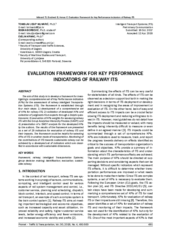 (PDF) Evaluation Framework for Key Performance Indicators of Railway ITS