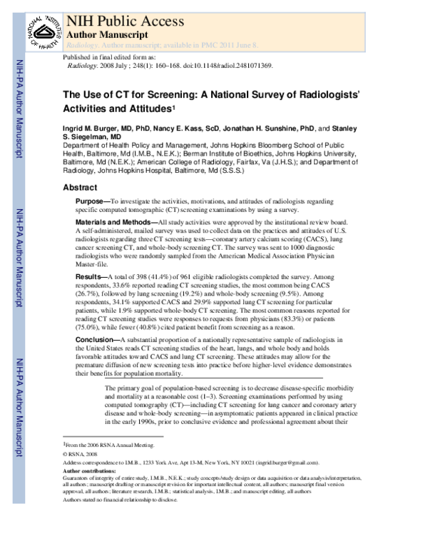 (PDF) The Use of CT for Screening: A National Survey of Radiologists ...