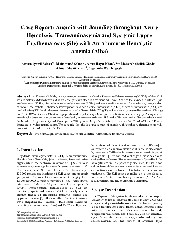 (PDF) Case Report: Anemia with Jaundice throughout Acute Hemolysis ...