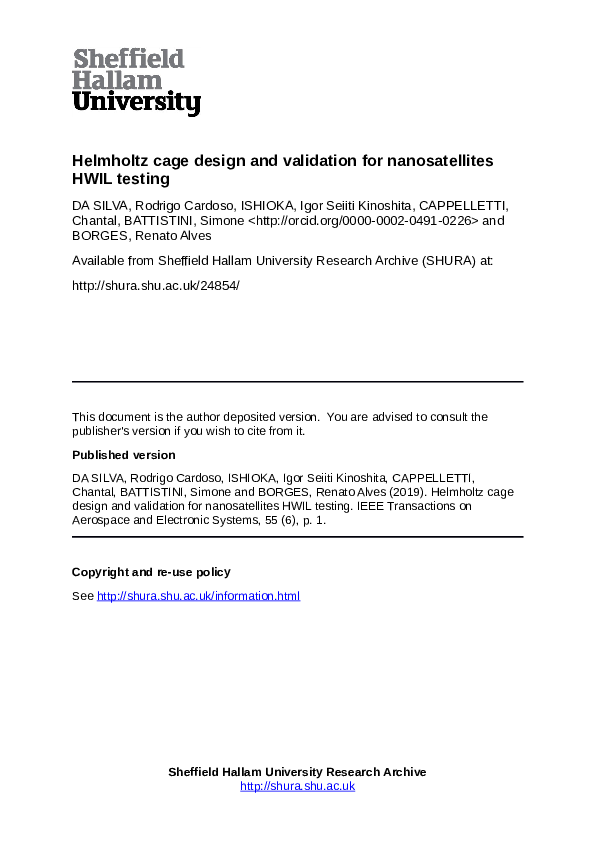 (PDF) Helmholtz cage design and validation for nanosatellites HWIL testing