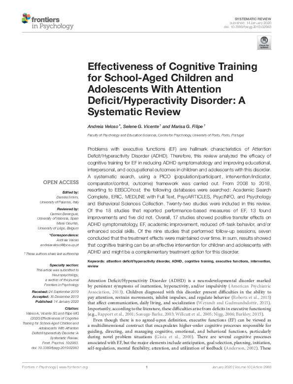(PDF) Effectiveness of Cognitive Training for School-Aged Children and ...