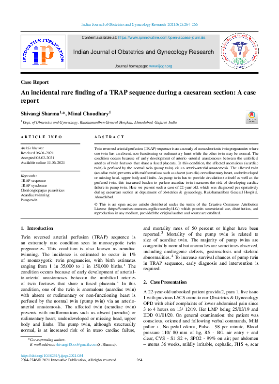(PDF) An incidental rare finding of a TRAP sequence during a caesarean ...