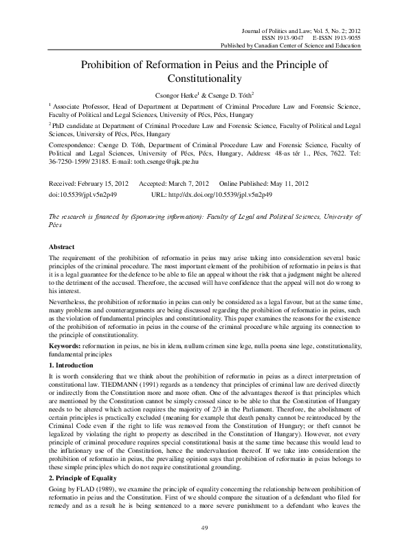 (PDF) Prohibition of Reformation in Peius and the Principle of ...
