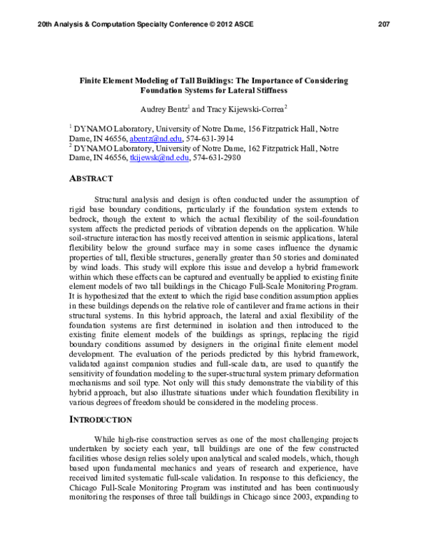 Pdf Finite Element Modeling Of Tall Buildings The Importance Of