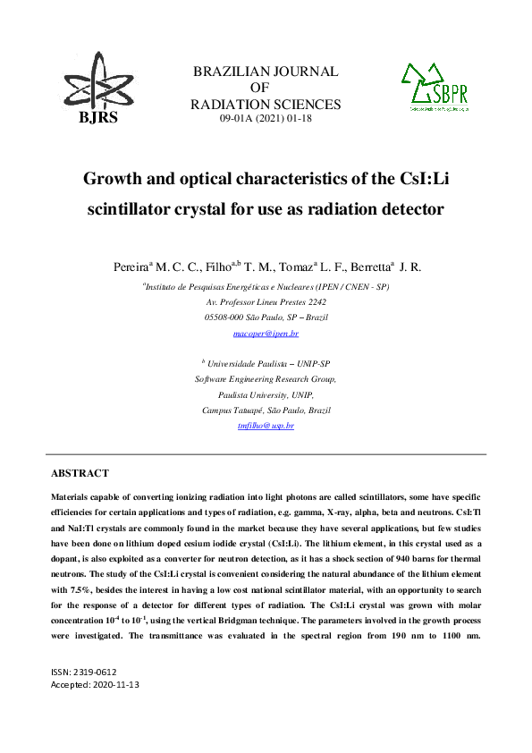 (PDF) Growth and optical caracteristics of the CsI:Li scintillator ...