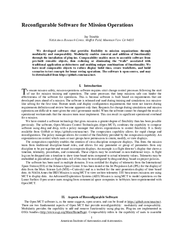 (PDF) Reconfigurable Software for Mission Operations