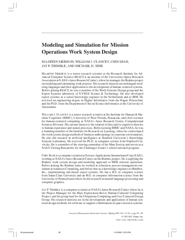 (PDF) Modeling and Simulation for Mission Operations Work System Design
