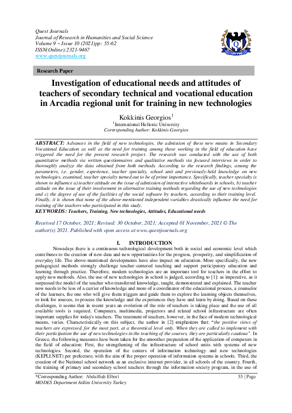 (PDF) Investigation of educational needs and attitudes of teachers of ...