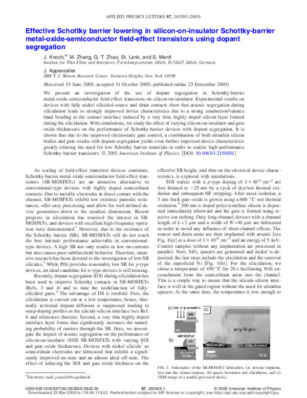 (PDF) Effective Schottky barrier lowering in silicon-on-insulator ...