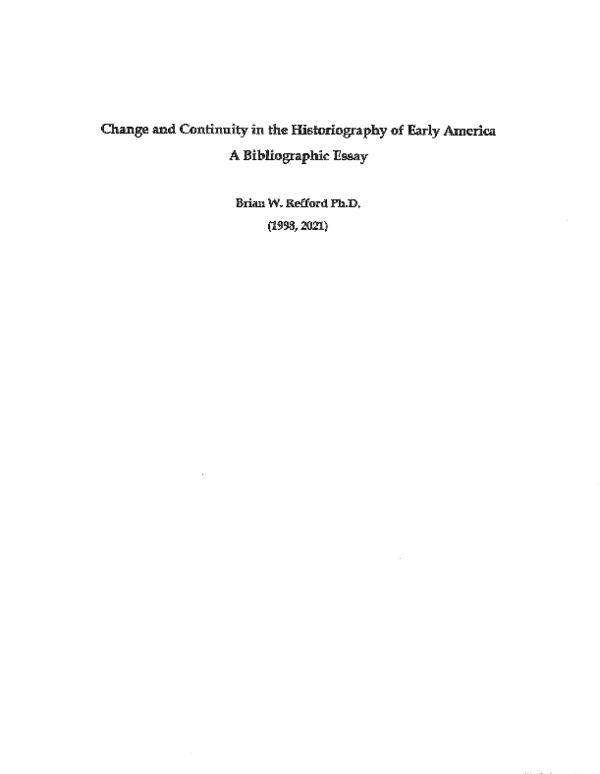 (PDF) Change and Continuity in the Historiography of Early America - A ...