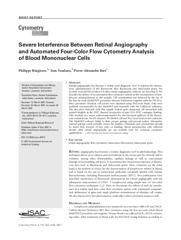 (PDF) Severe interference between retinal angiography and automated four-color flow cytometry ...