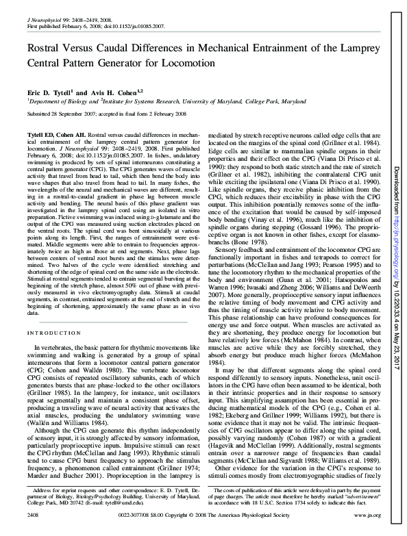 (PDF) Rostral Versus Caudal Differences in Mechanical Entrainment of ...