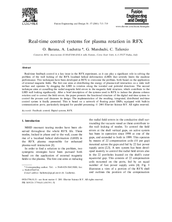 (PDF) Real-time control systems for plasma rotation in RFX