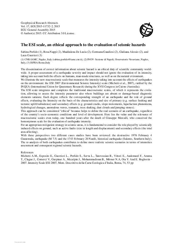 (PDF) The ESI scale, an ethical approach to the evaluation of seismic ...