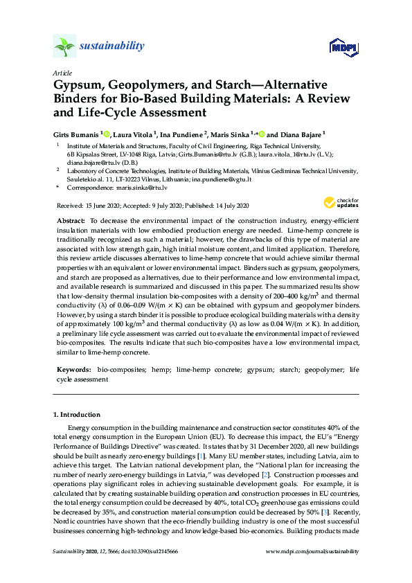 (PDF) Gypsum, Geopolymers, and Starch—Alternative Binders for Bio-Based ...