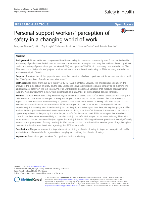 (PDF) Personal support workers’ perception of safety in a changing ...