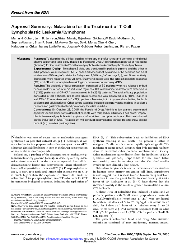 (PDF) Approval Summary: Nelarabine for the Treatment of T-Cell ...
