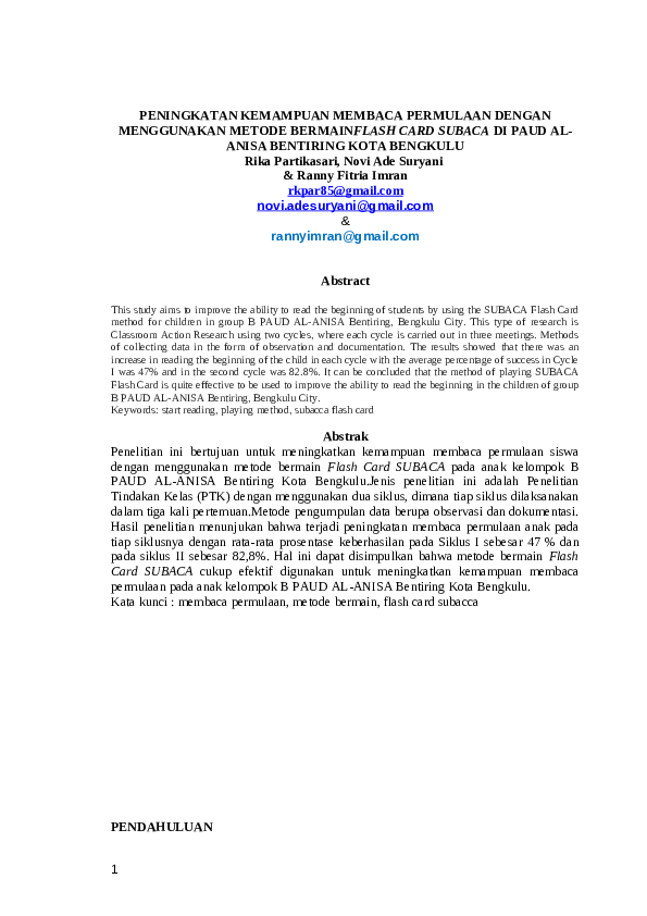 (PDF) Peningkatan Kemampuan Membaca Permulaan Dengan Menggunakan Metode ...