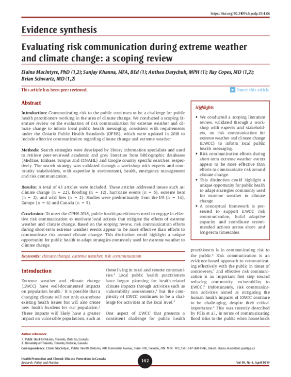(PDF) Evidence synthesis - Evaluating risk communication during extreme ...