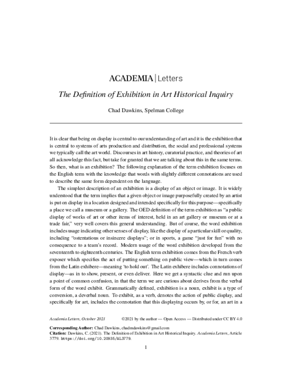 (PDF) The Definition of Exhibition in Art Historical Inquiry