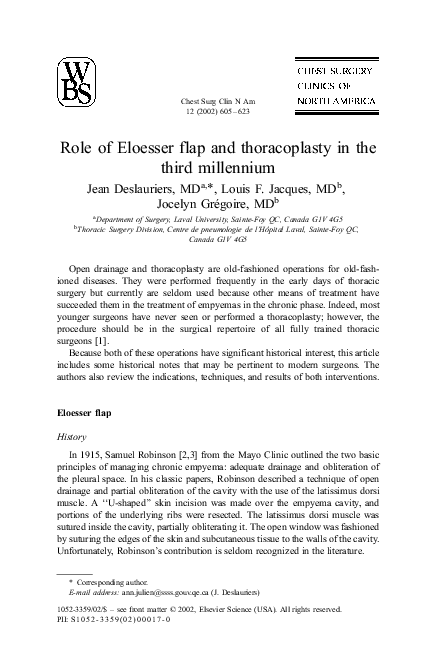(PDF) Role of Eloesser flap and thoracoplasty in the third millennium ...