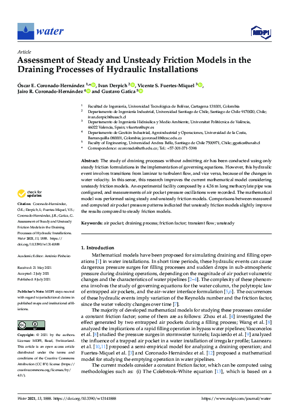 Pdf Assessment Of Steady And Unsteady Friction Models In The Draining