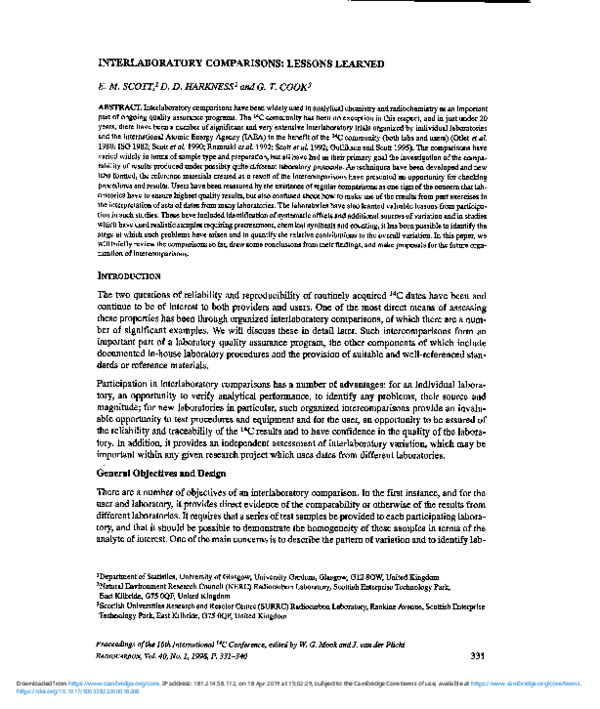 (PDF) Interlaboratory Comparisons: Lessons Learned