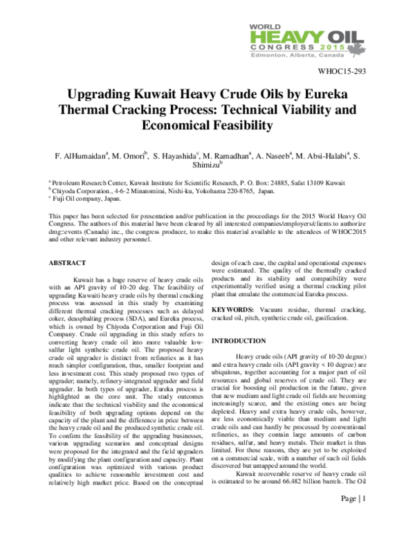 (PDF) Upgrading Kuwait Heavy Crude Oils by Eureka Thermal Cracking ...