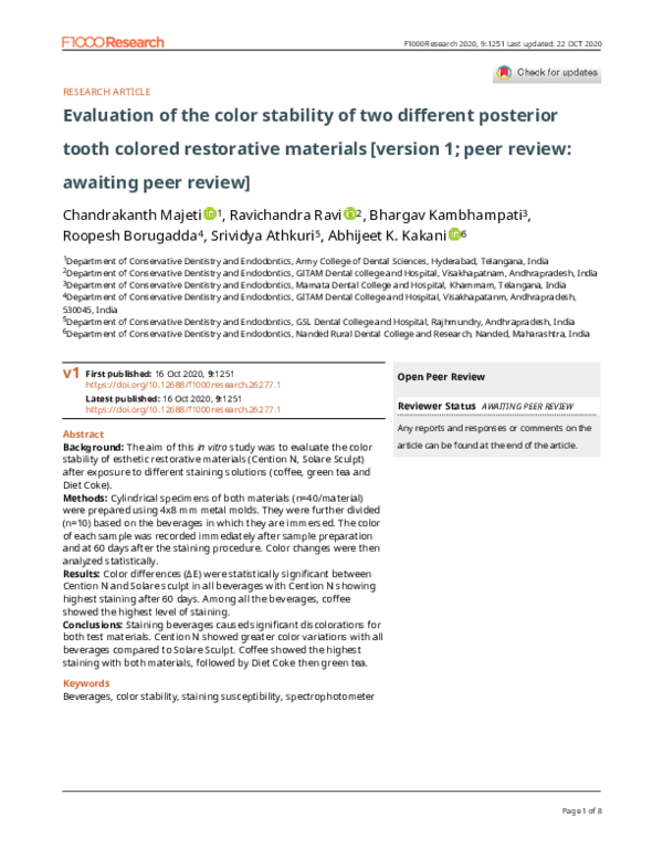 (PDF) Evaluation of the color stability of two different posterior tooth colored restorative ...