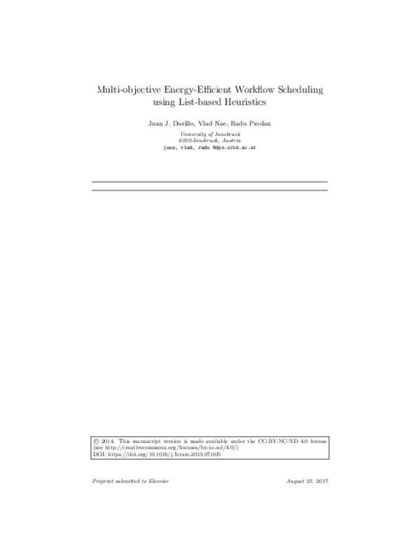 (PDF) Multi-objective energy-efficient workflow scheduling using list-based heuristics