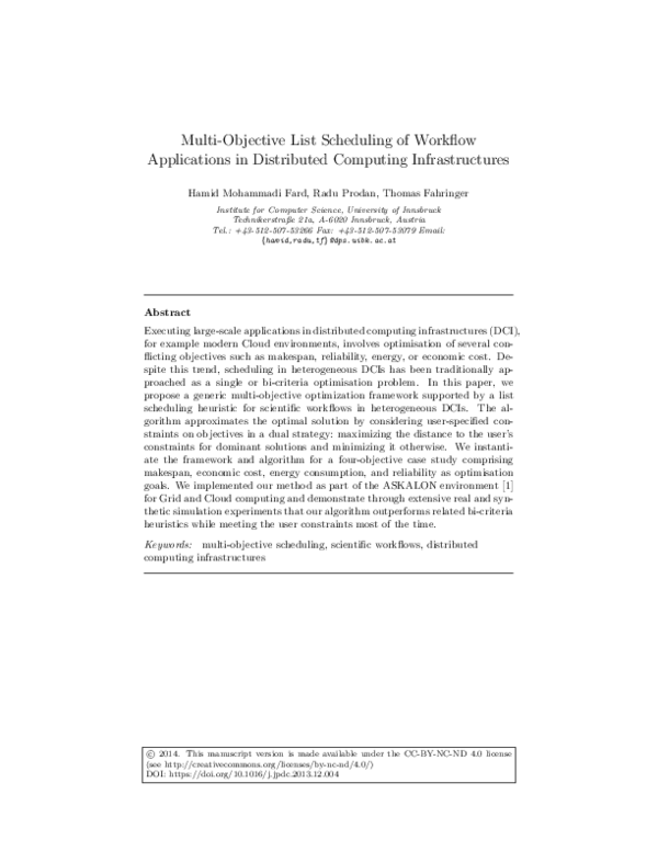 (PDF) Multi-objective list scheduling of workflow applications in distributed computing ...