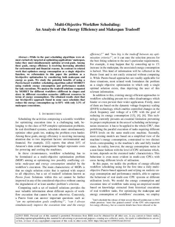Pdf Multi Objective Workflow Scheduling An Analysis Of The Energy Efficiency And Makespan