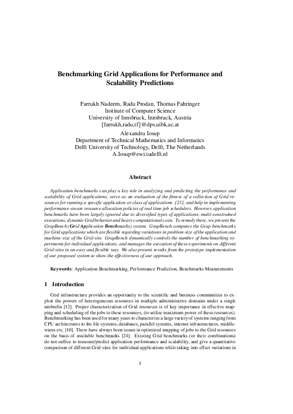 (PDF) Benchmarking Grid Applications for Performance and Scalability ...
