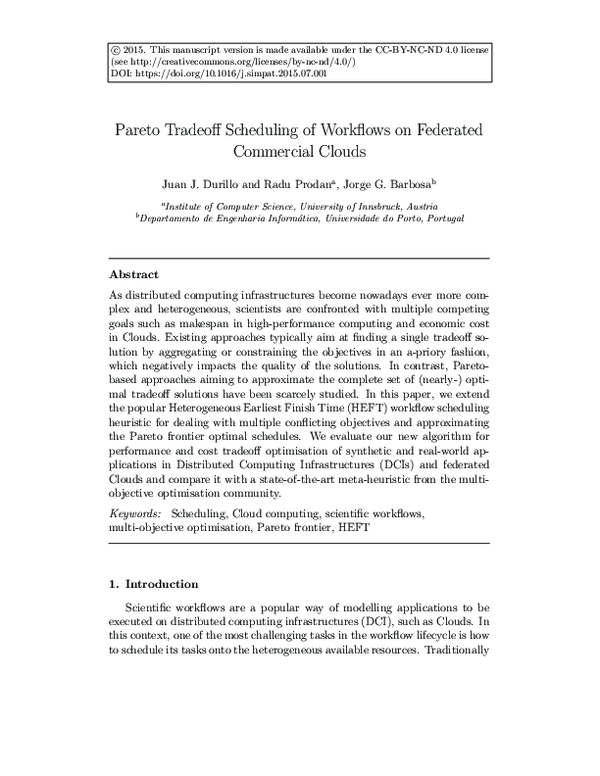 (PDF) Pareto tradeoff scheduling of workflows on federated commercial Clouds