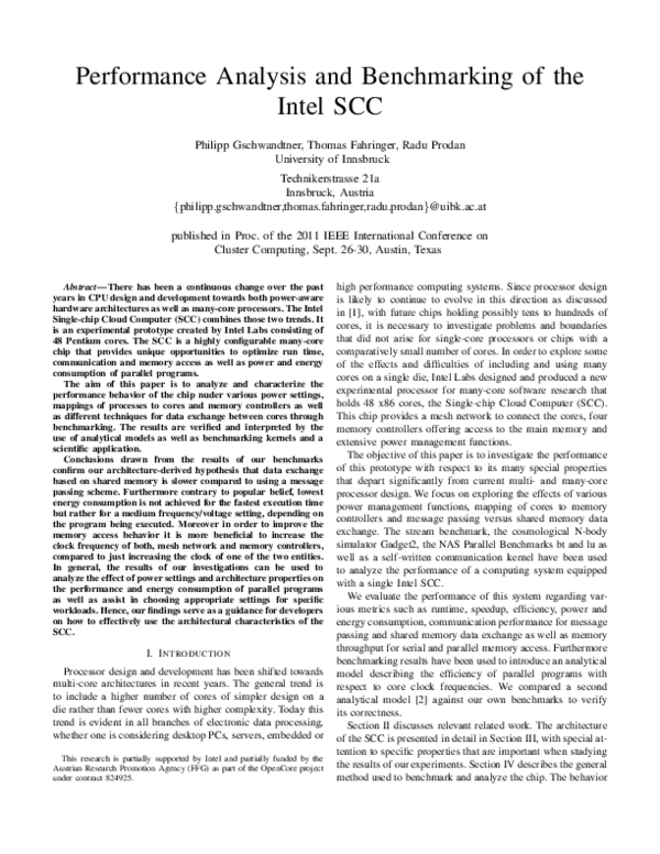 (PDF) Performance Analysis and Benchmarking of the Intel SCC