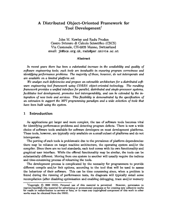 (PDF) A distributed object-oriented framework for tool development