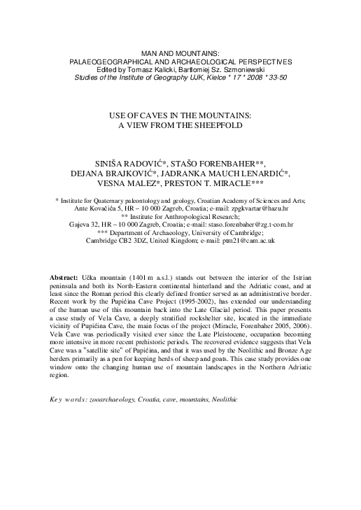 (PDF) Use of caves in the mountains: a view from the sheepfold