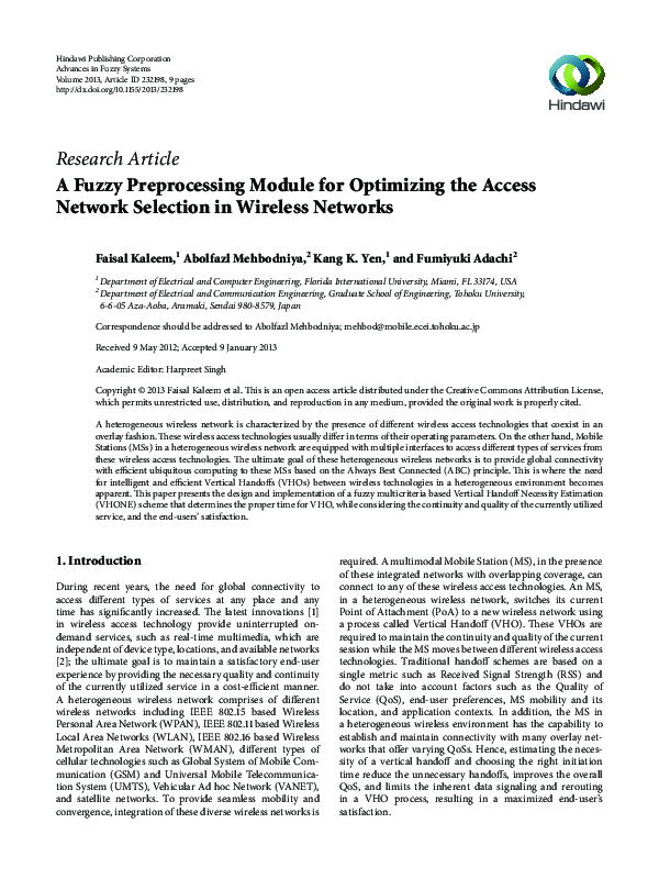 (PDF) A Fuzzy Preprocessing Module for Optimizing the Access Network ... (PDF) A Fuzzy Preprocessing Module for Optimizing the Access Network ...