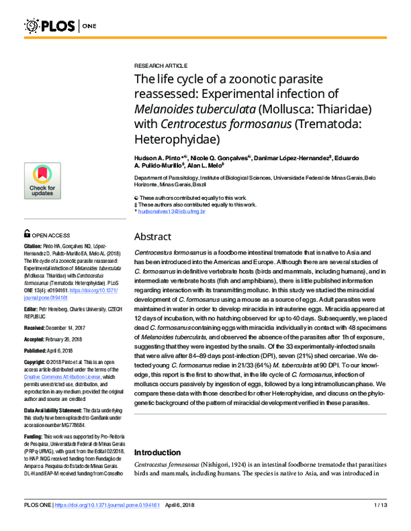 (PDF) The life cycle of a zoonotic parasite reassessed: Experimental ...