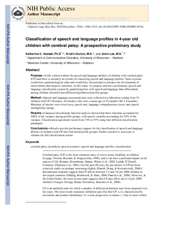 (PDF) Classification of Speech and Language Profiles in 4-Year-Old ...