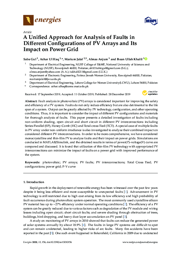 (PDF) A Unified Approach for Analysis of Faults in Different Configurations of PV Arrays and Its ...