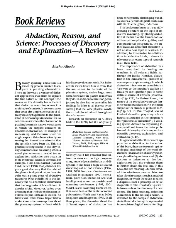 (PDF) Abduction, reason, and science: A review