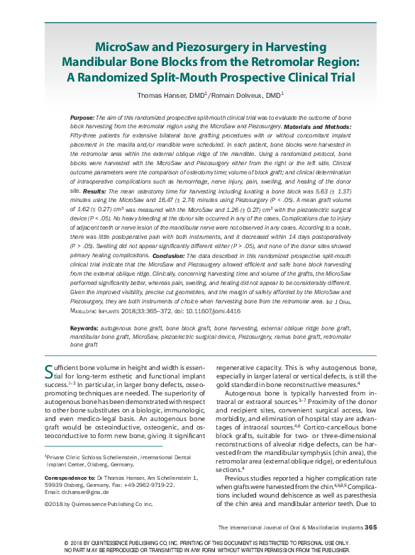 (PDF) MicroSaw and Piezosurgery in Harvesting Mandibular Bone Blocks ...